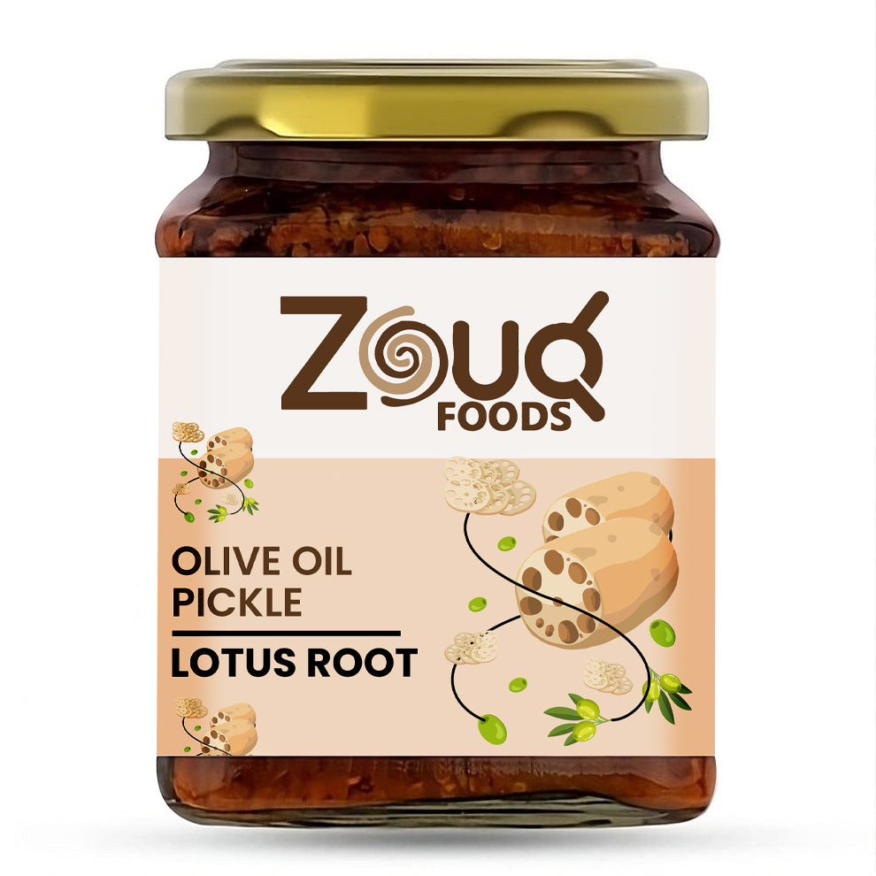 Zouq Lotus root Pickle in Olive Oil 390 Grams – ZouqFoods